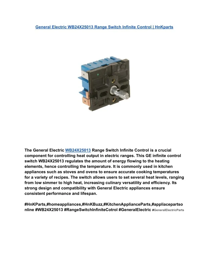 PPT - General Electric WB24X25013 Range Switch Infinite Control ...