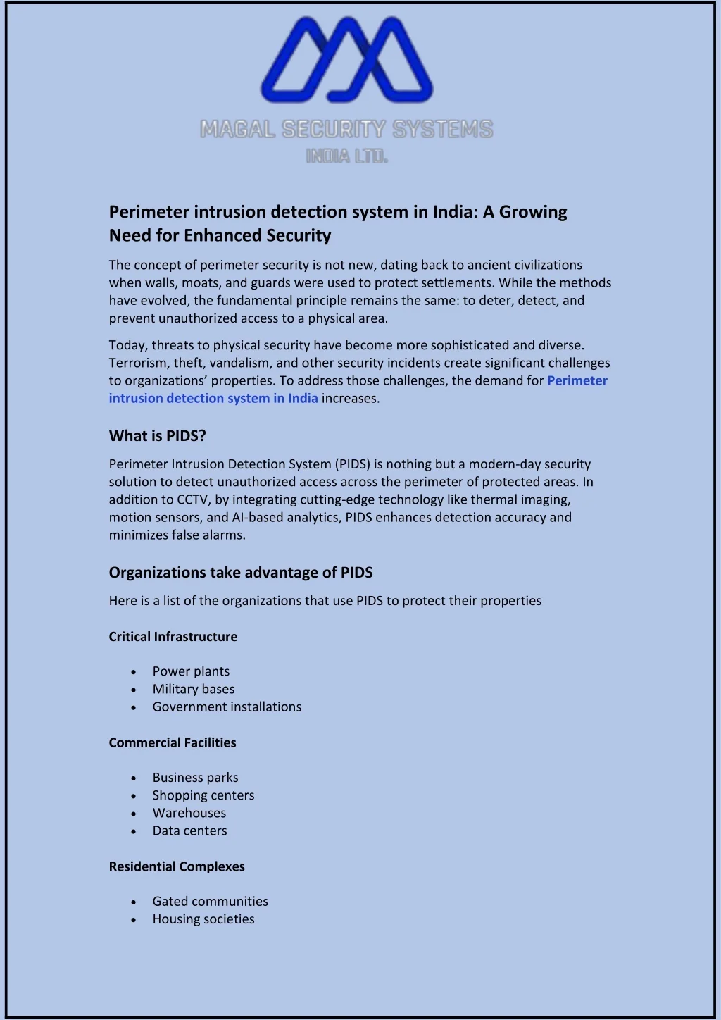 PPT - Perimeter intrusion detection system in India and A Growing Need ...
