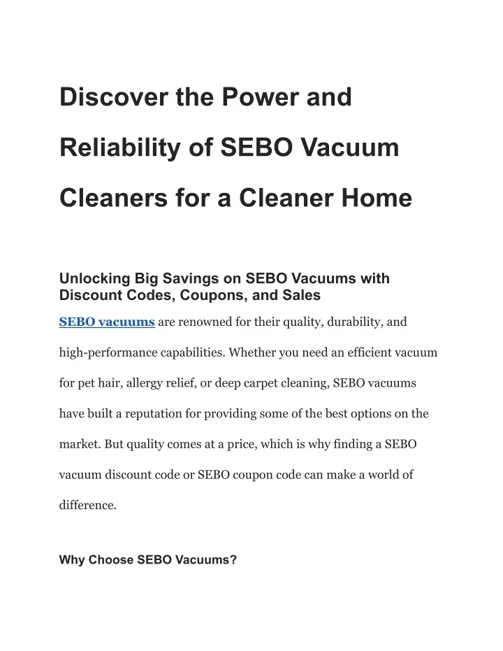PPT - The Best SEBO Vacuum Cleaners for Your Home PowerPoint ...